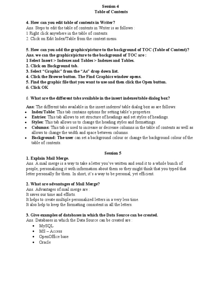 Editing Table of Contents & Mail Merge Guide | PDF
