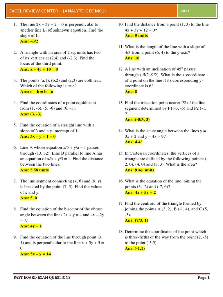 5.excel Question Bank Math (Analgeom1-Ans) | PDF | Triangle | Geometric ...
