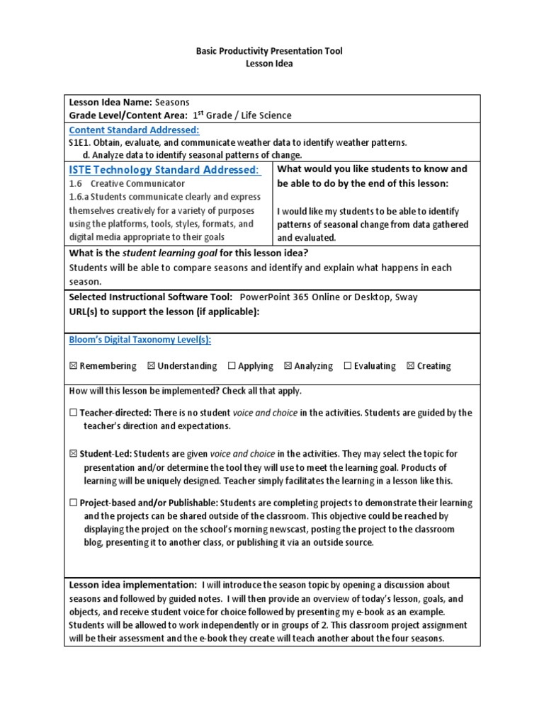 Seasonal Changes Lesson Plan for 1st Grade | PDF | Behavior ...