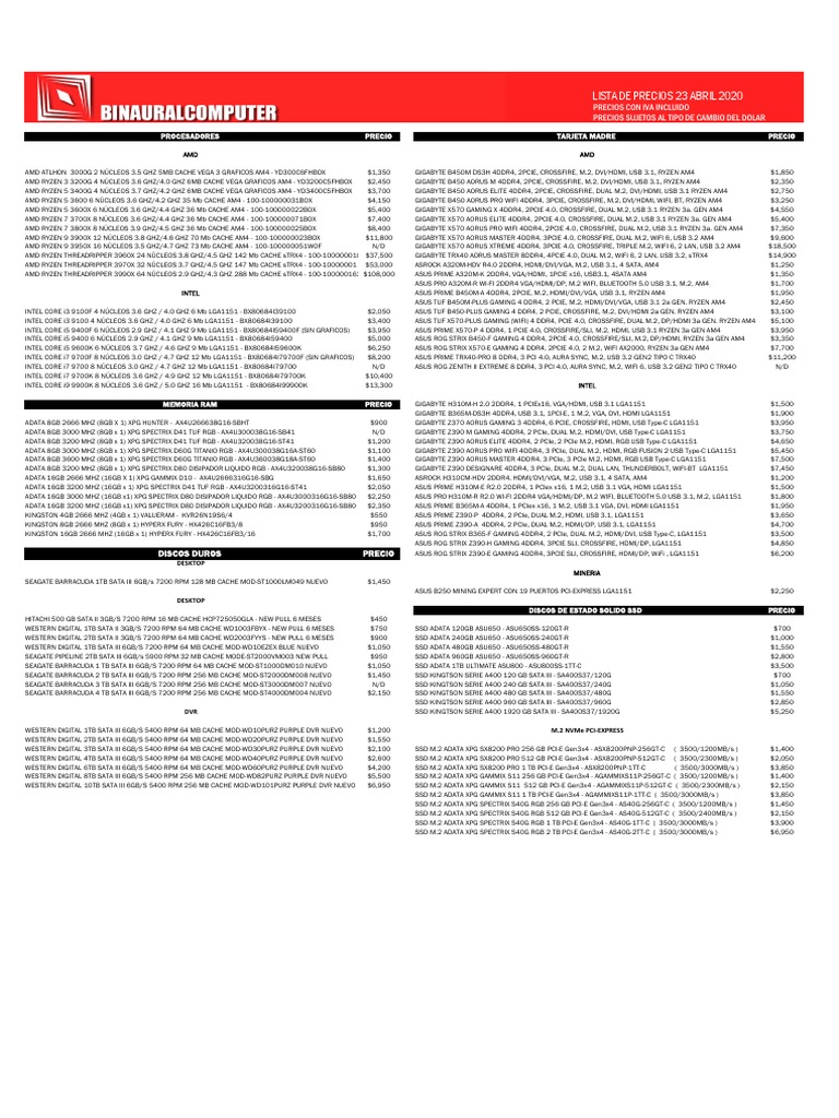 Precios Binauralcomputer | PDF | Solid State Drive | Computer Standards