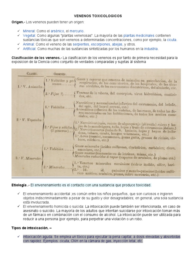 Venenos: Orígenes y Clasificación Toxicológica | PDF | Veneno | Toxicidad