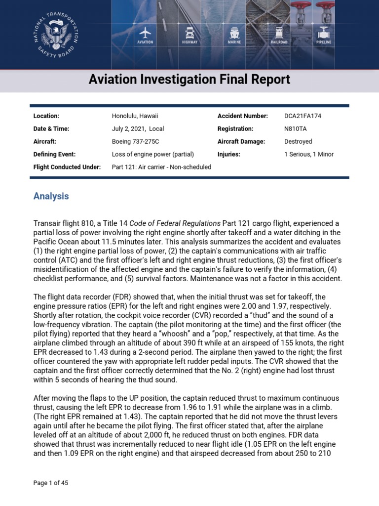NTSB Releases Final Report in July 2021 Plane Crash Off Oahu | PDF ... NTSB Releases Final Report in July 2021 Plane Crash Off Oahu | PDF ...