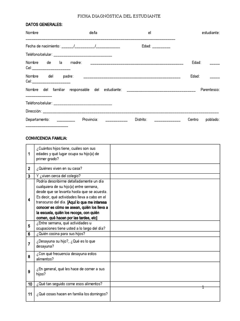 Ficha Diagnostica Del Estudiante 2022 | PDF
