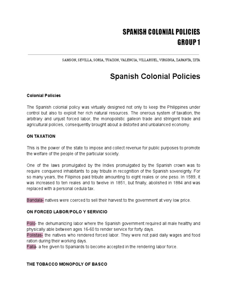 Spanish Colonial Policies Written Report (1) | PDF | Spanish Empire