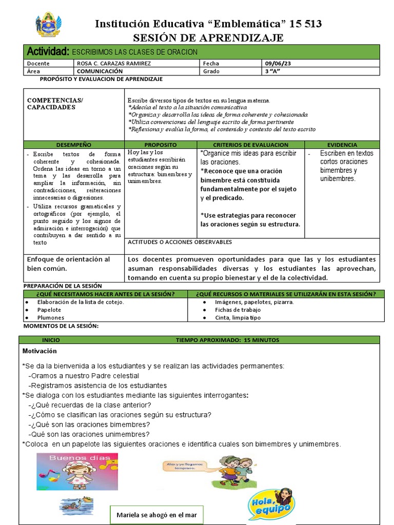 Sesión-Creamos Oraciones Según Su Estructura-Comunicación | PDF