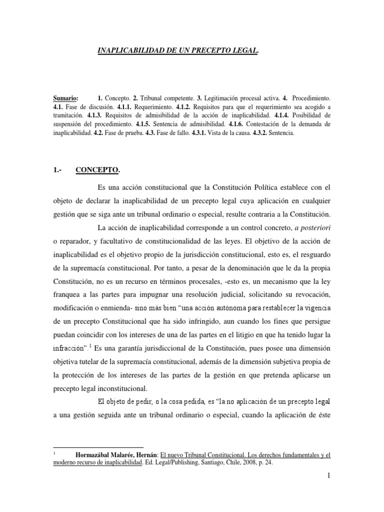 ACCIÓN DE INAPLICABILIDAD DE UN PRECEPTO LEGAL 93.6 para Segunda ...