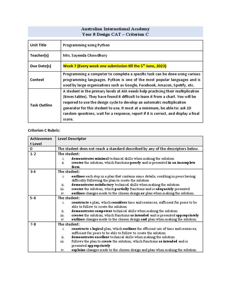 2023 Y8 Cat Criterion C Des | PDF | Software Development | Information ...