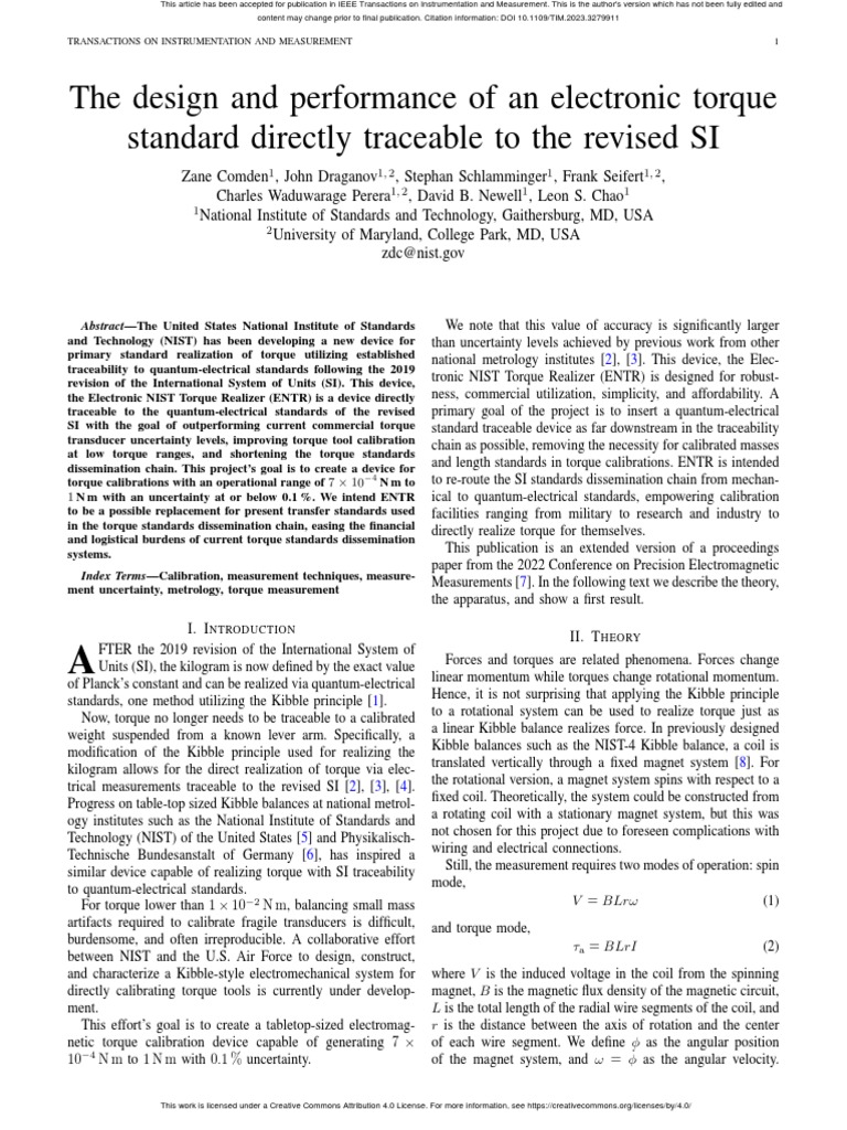 The Design and Performance of an Electronic Torque Standard Directly ...