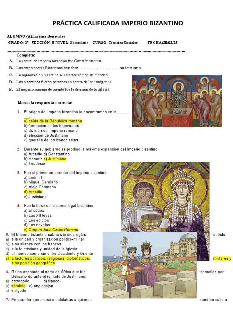 PRÁCTICA IMPERIO BIZANTINO | PDF | imperio Bizantino | Justiniano I