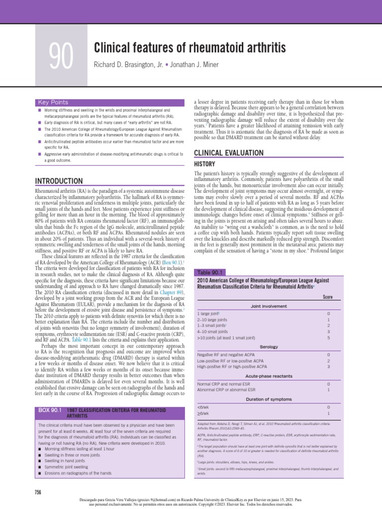 Clinical Features of Rheumatoid Arthritis | PDF