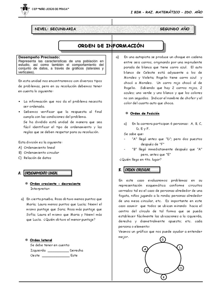 2do. Año - RM - Guia 1 - Orden de Información I - 2023 - I BIM | PDF