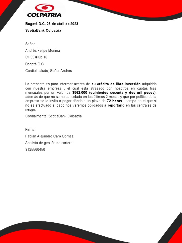 Colpatria Carta | PDF | Derecho