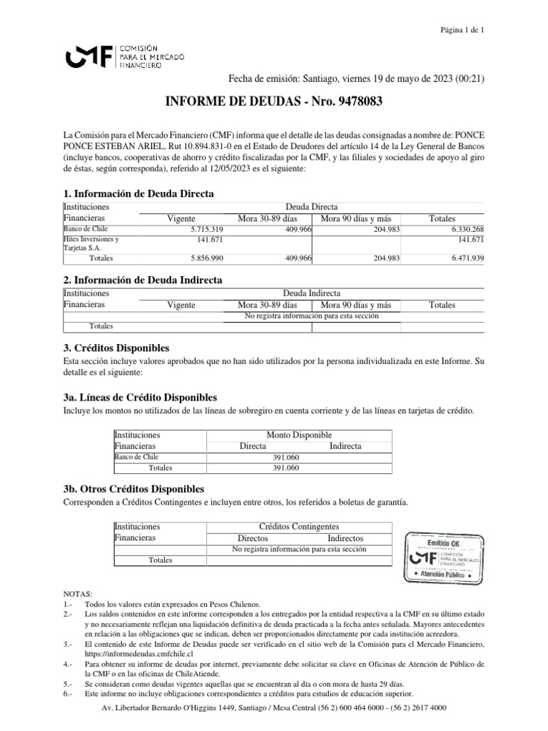 certificado deuda | PDF | Bancos | Deuda