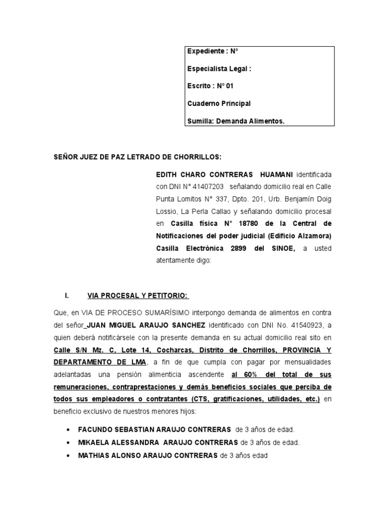 Demanda de Alimentos | PDF | Demanda judicial | Mandato