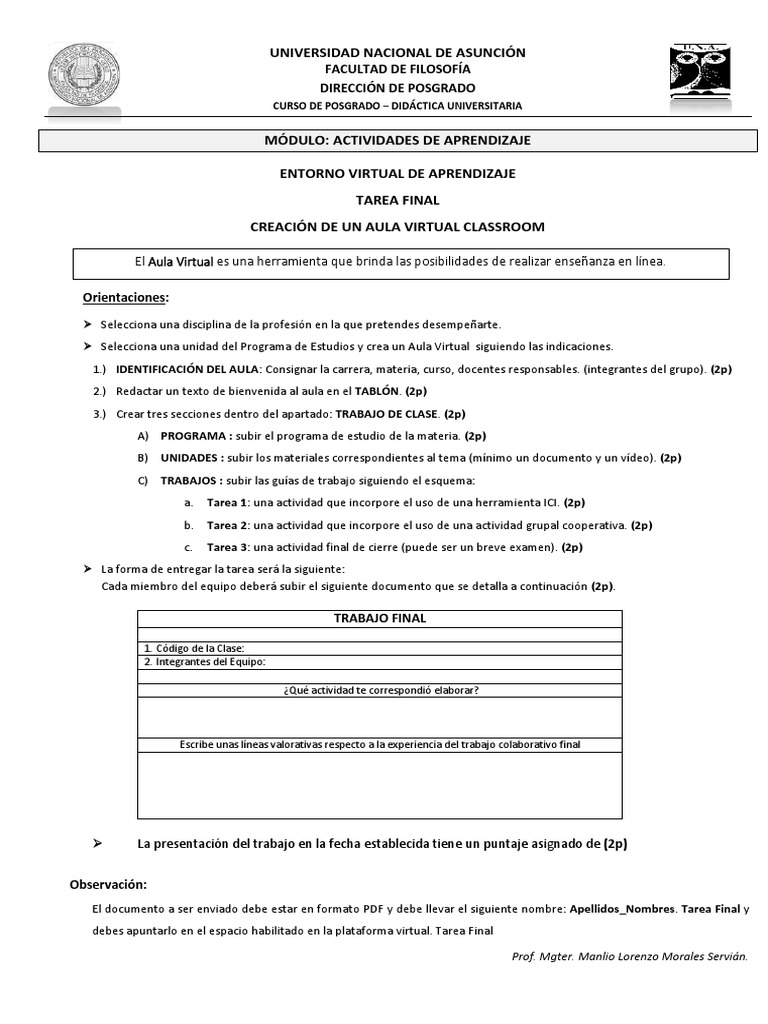 Tarea Final | PDF | Salón de clases | Enseñando
