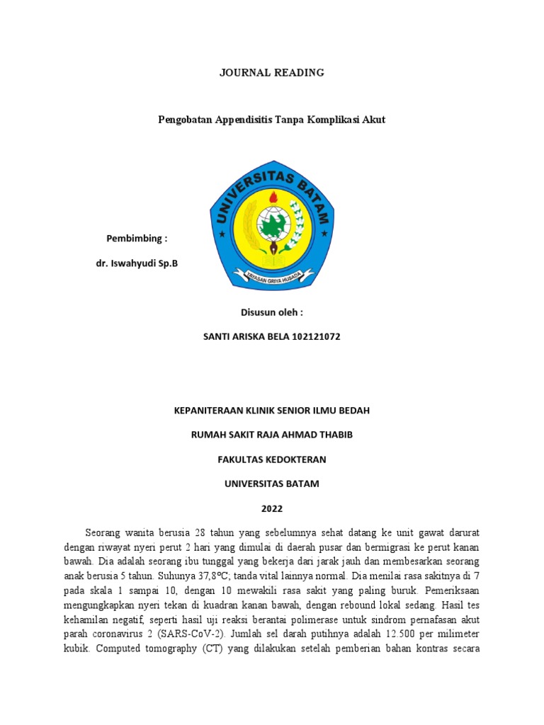 Jurding "Pengobatan Appendisitis Tanpa Komplikasi Akut" | PDF