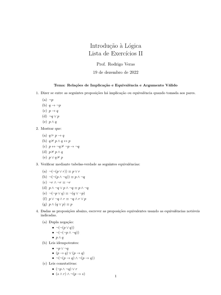 Exercicios 03 | PDF | Argumento | Lógica matemática