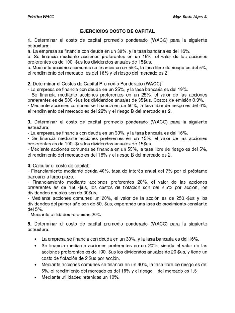 Ejercicios Costo de Capital | PDF | Compartir (Finanzas) | Acciones ... Ejercicios Costo de Capital | PDF | Compartir (Finanzas) | Acciones ...