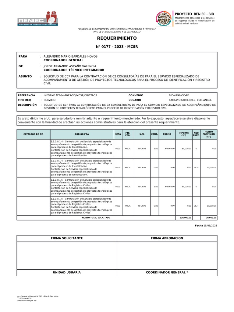 Requerimiento 177 - Consultores P17 | PDF | Business