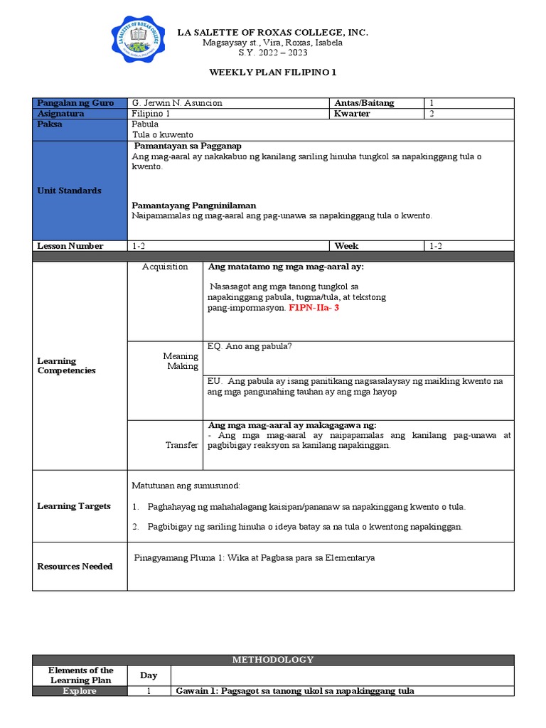 Learning Plan Q2 Week 1-2 | PDF