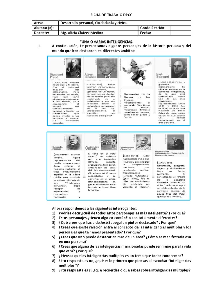 Ficha de Trabajo DPCC | PDF | Inteligencia | Cognición