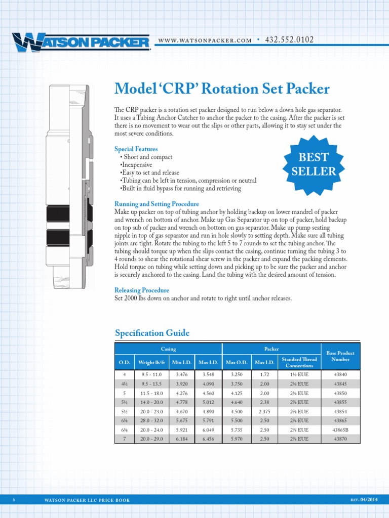 Model CRP Rotation Packer | PDF | Anchor | Equipment