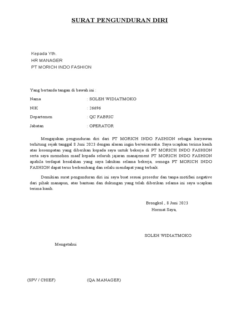 3. Format Surat Pengunduran Diri | PDF