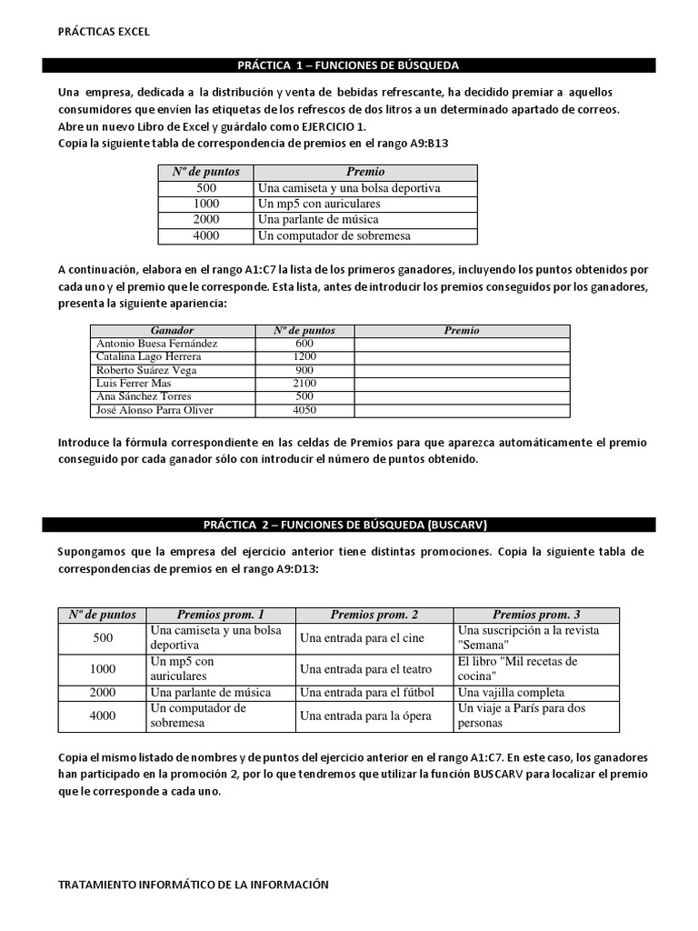 Prácticas Excel 1 2 3 Pdf