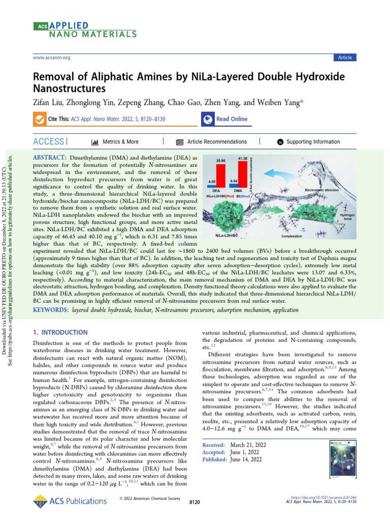 Removal of Aliphatic Amines by NiLa-Layered Double Hydroxide | PDF ...