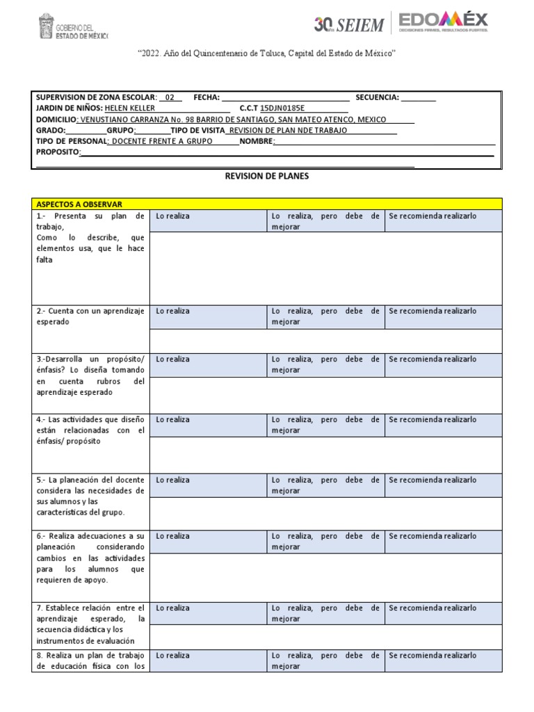 Formato de Revision de Planes | PDF | Evaluación | Aprendizaje