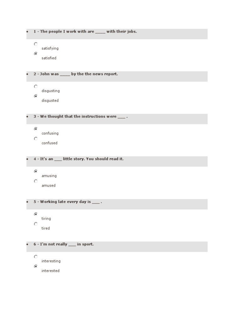Participial Adjectives Exercises | PDF