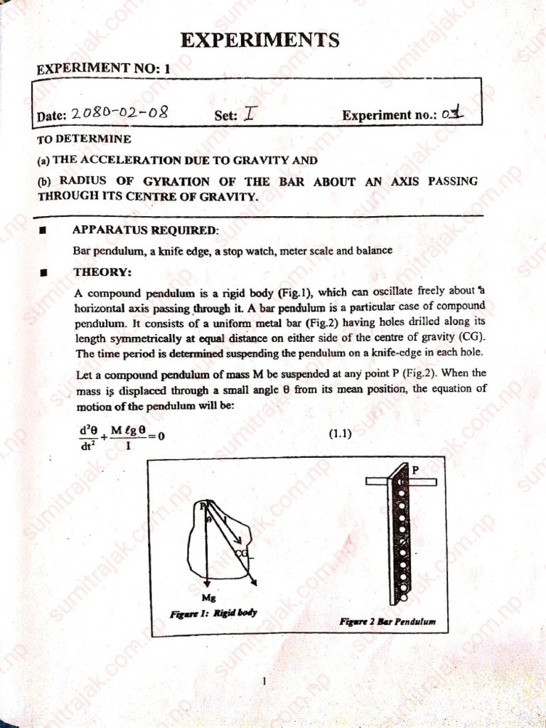 Bar Pendulum Experiment Pdf
