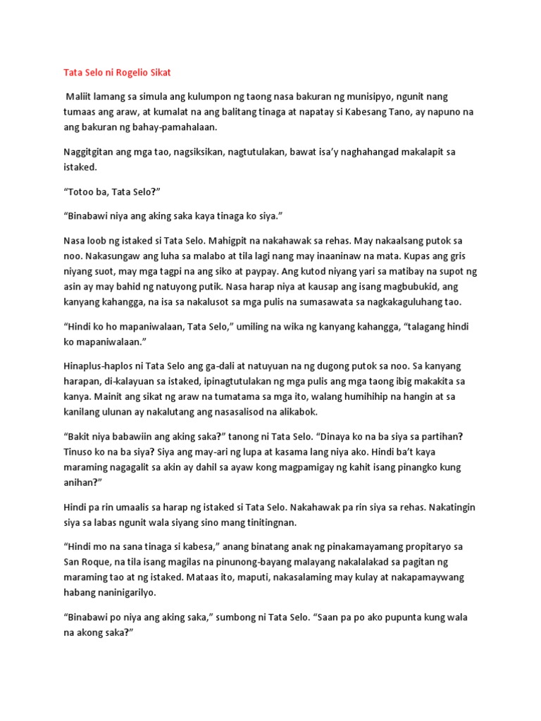Tata Selo Ni Rogelio Sikat | PDF