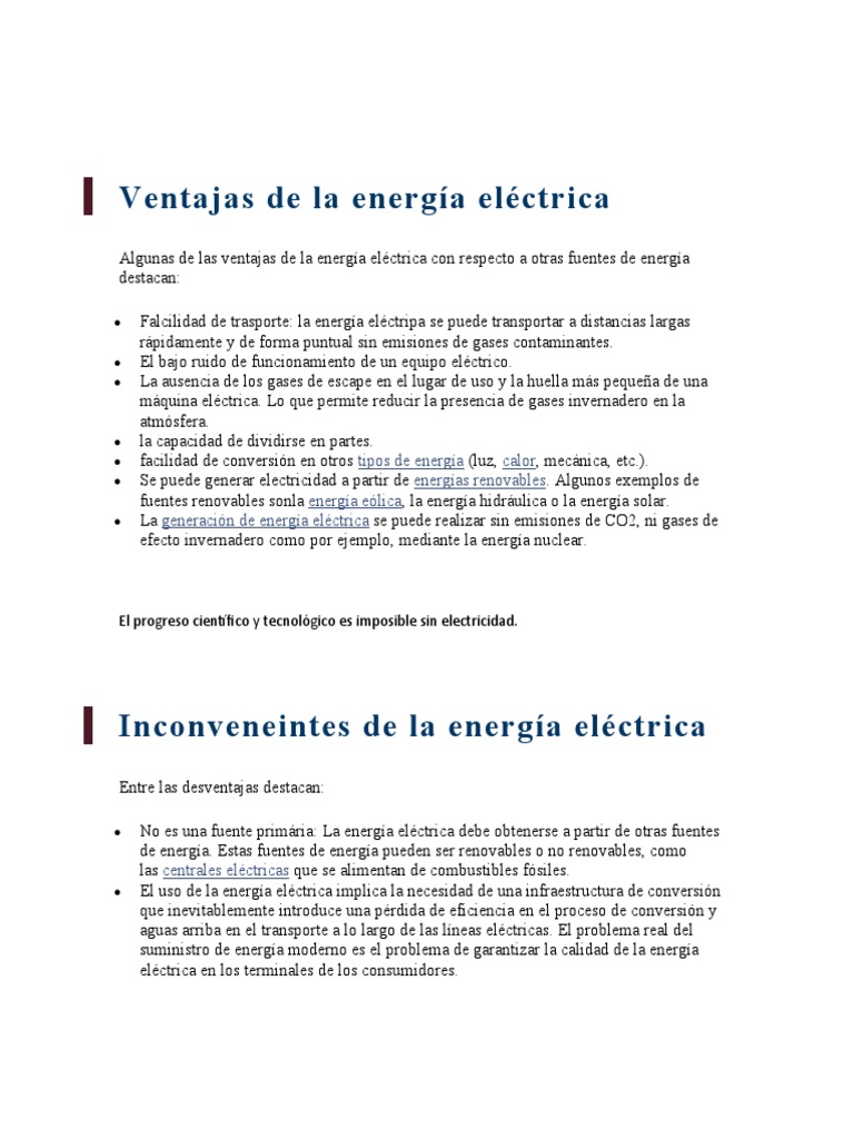 Ventajas de La Energía Eléctrica | PDF | Energía renovable | Ingenieria ...