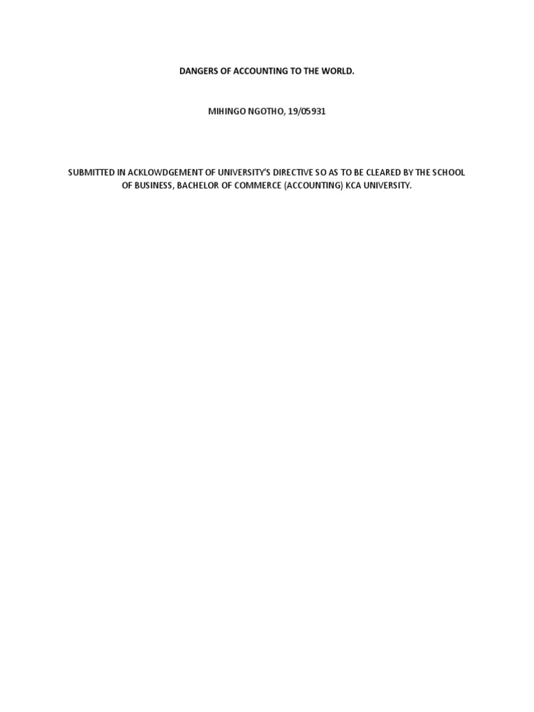 Dangers of Accounting To The World | PDF