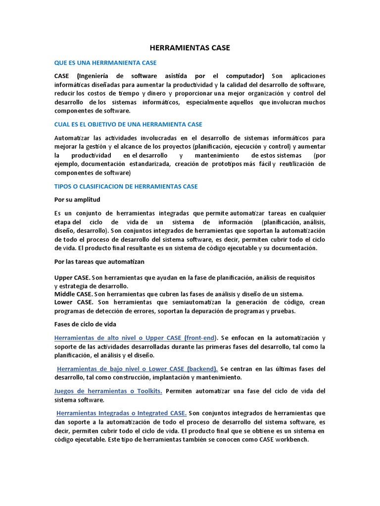 Herramientas CASE: Tipos y Funciones | PDF