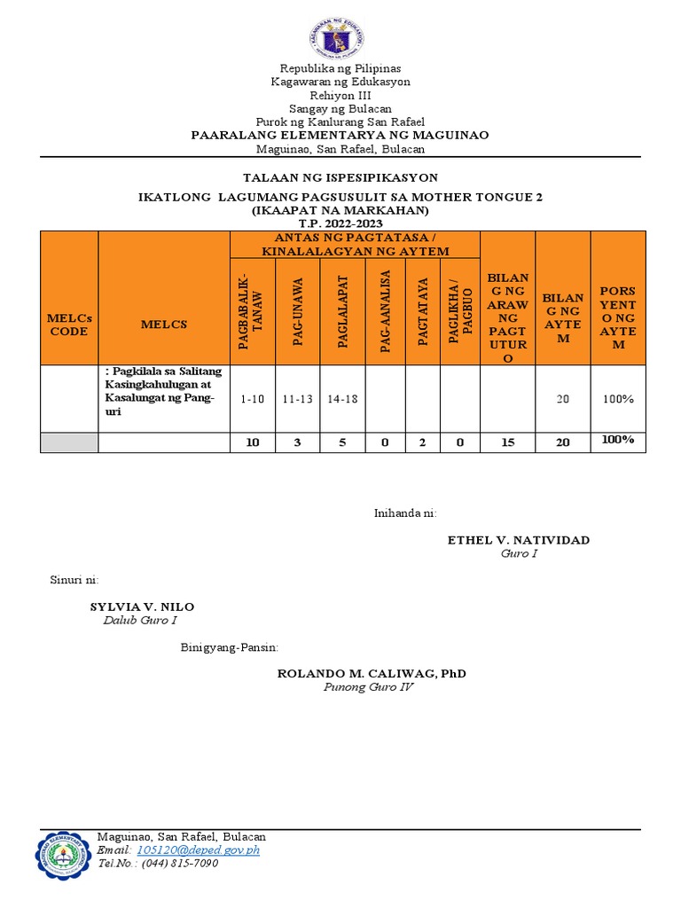 Mother Tongue 4 in 1 3rd 4q 1 | PDF