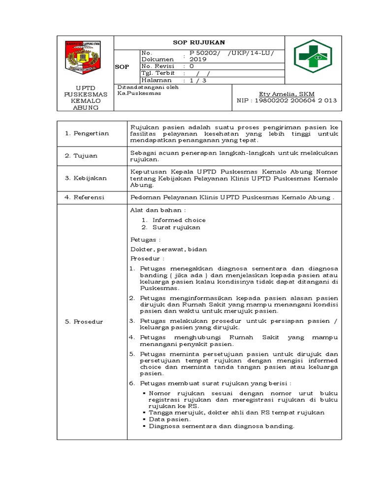 SOP Rujukan Pasien Puskesmas | PDF