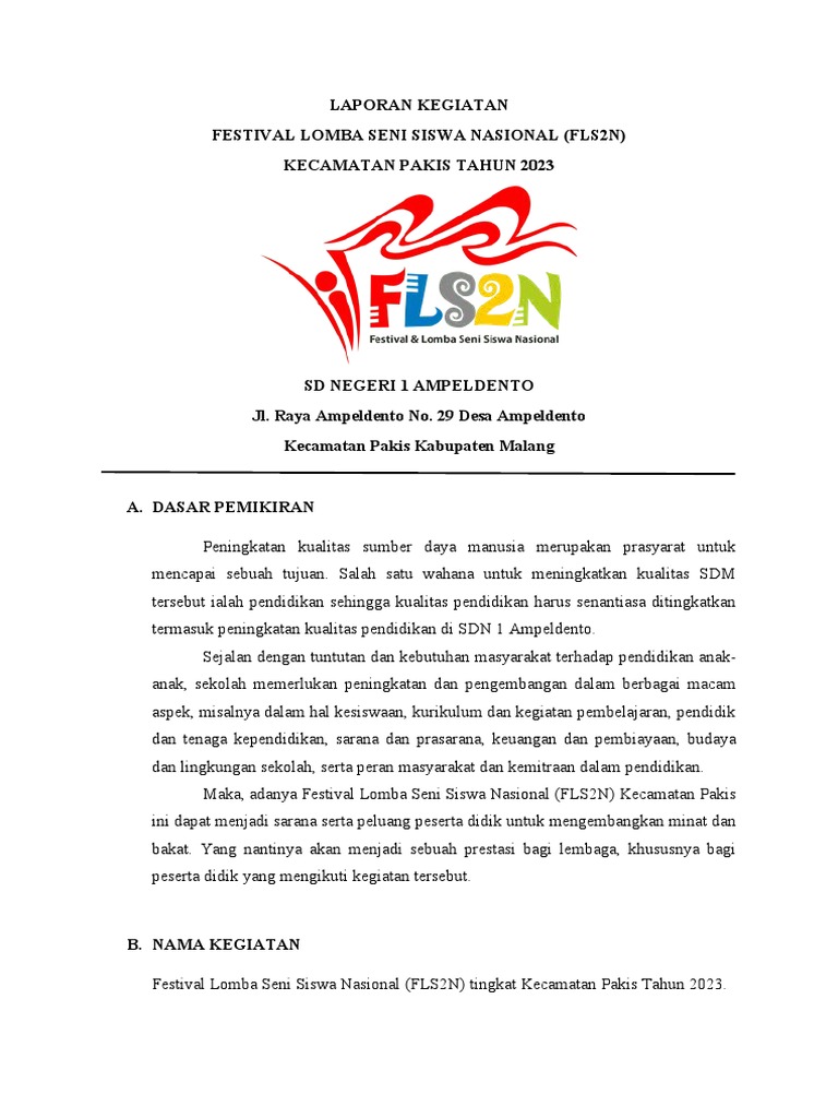 Laporan Kegiatan FLS2N 2023 | PDF