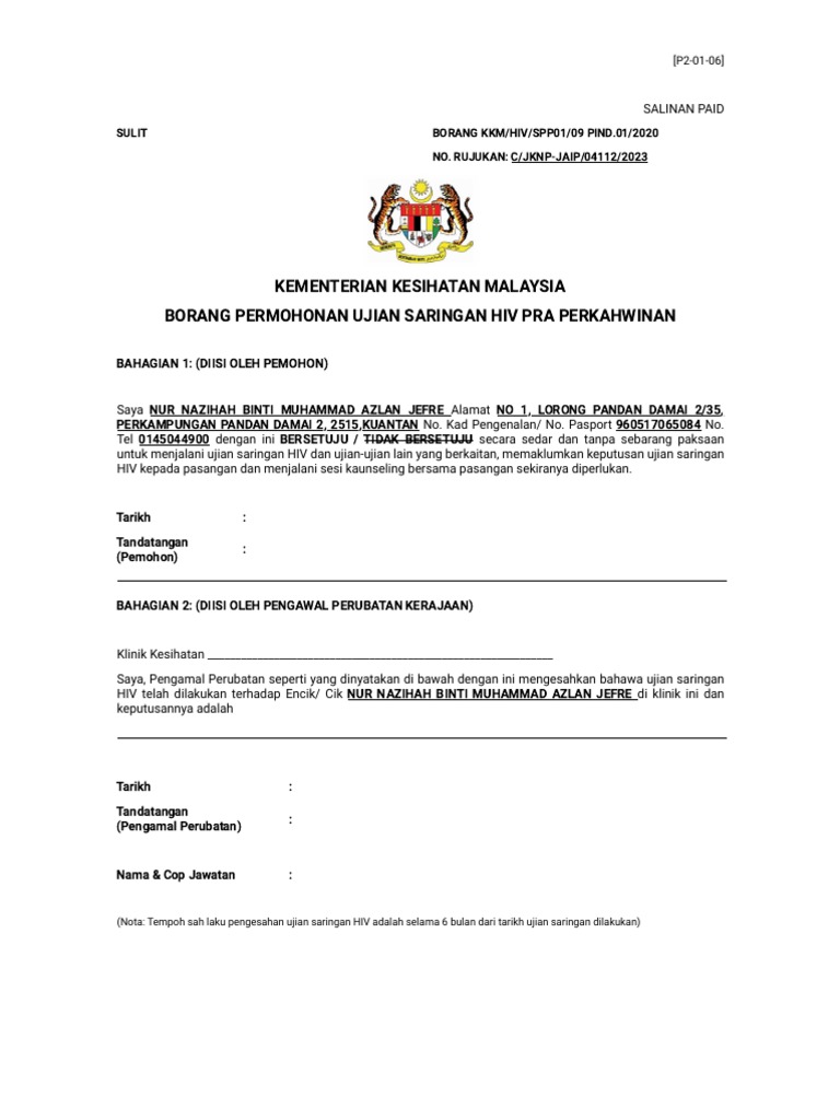 Borang HIV | PDF