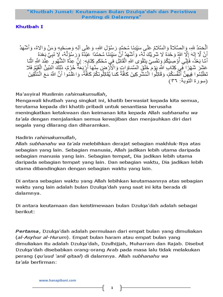 Khutbah Jumat - Keutamaan Bulan Dzulqa'dah Dan Peristiwa Penting Di Dalamnya | PDF