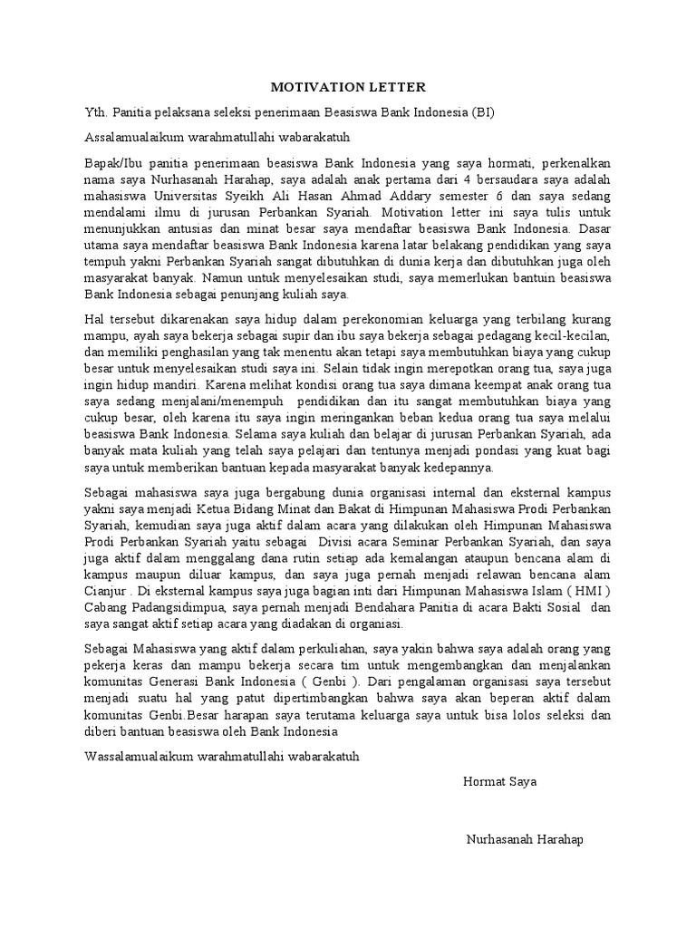 Motivation Letter 1 | PDF | Pengembangan Diri