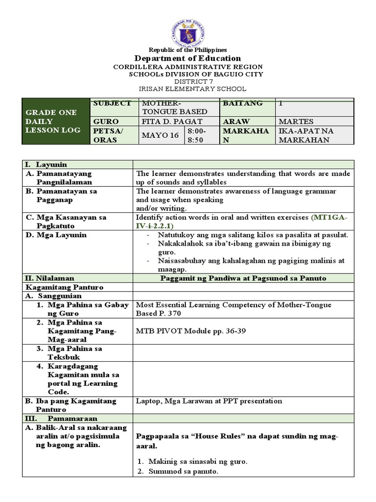 Cot Pandiwa-Grade1-Mtb | PDF