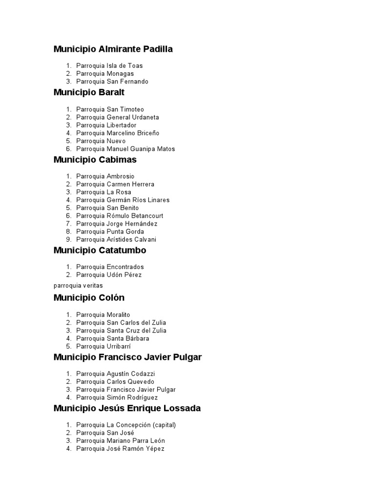 Municipio y parroquias zulia | PDF