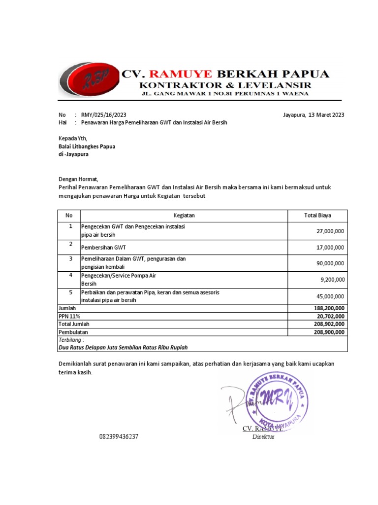 Penawaran GWT (Ramuye) | PDF Penawaran GWT (Ramuye) | PDF