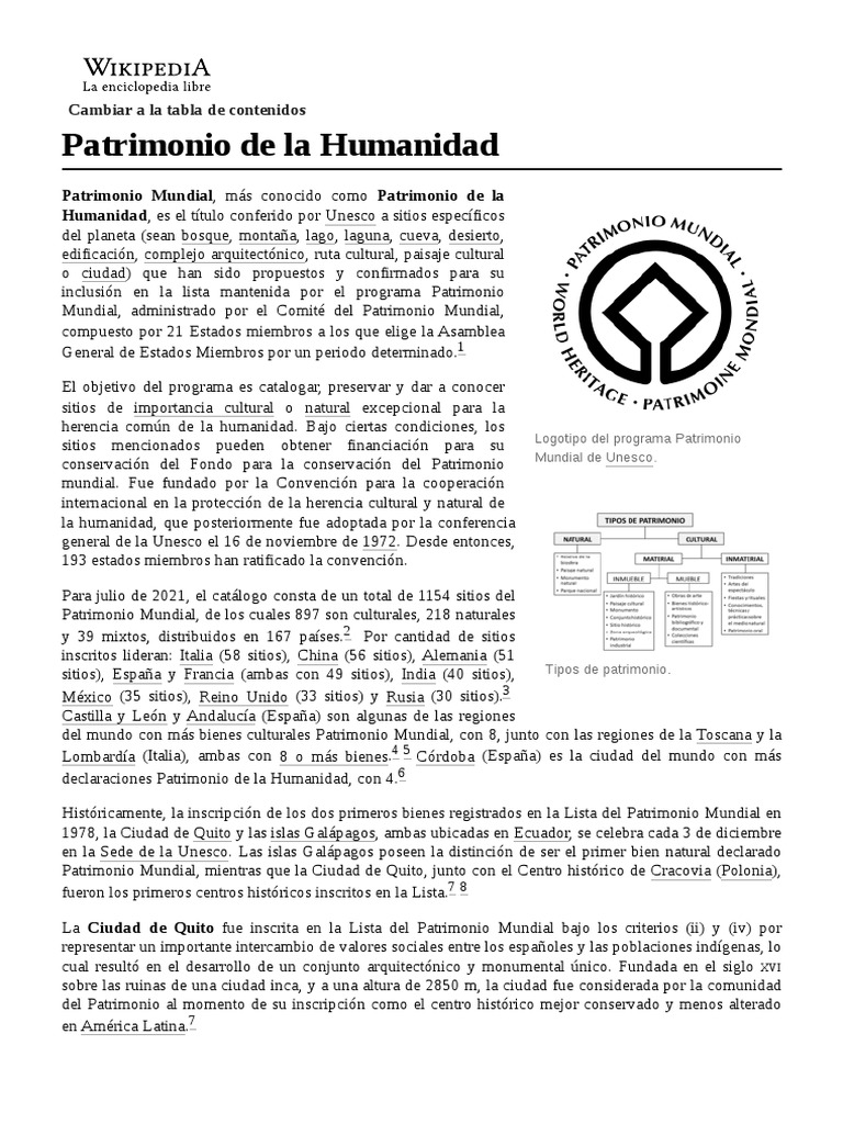 Patrimonio de La Humanidad | PDF | Patrimonio cultural | Globalización Cultural