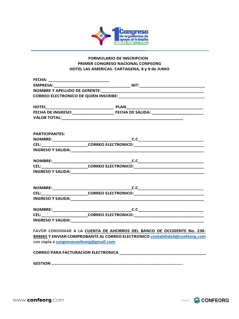 FORMULARIO DE INSCRIPCIÓN PARA CONGRESO | PDF