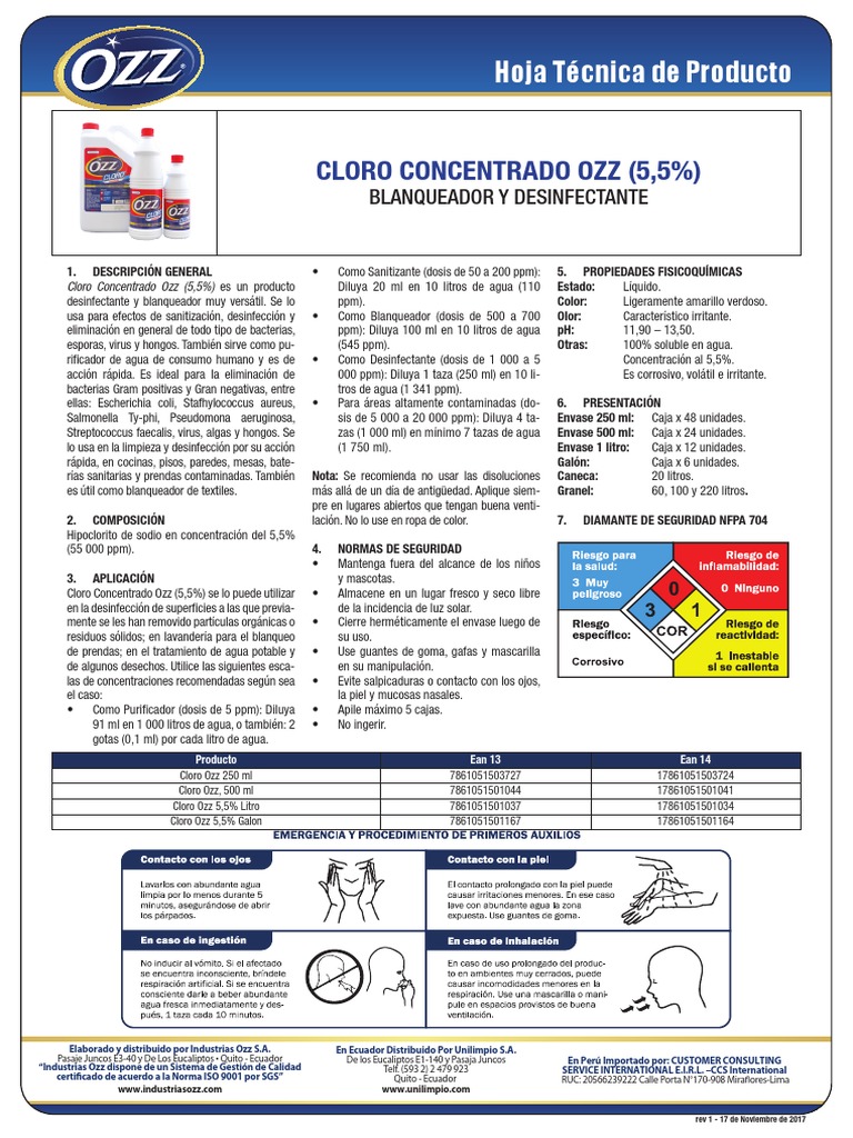 Cloro Concentrado Ozz: Desinfectante Eficaz | PDF