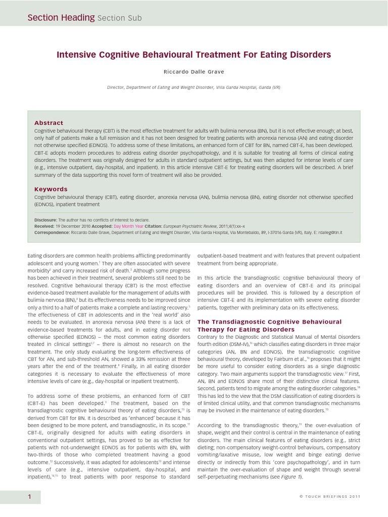 Dalle Grave 2011 Intensive Cognitive Behaviour | PDF | Eating Disorder ...