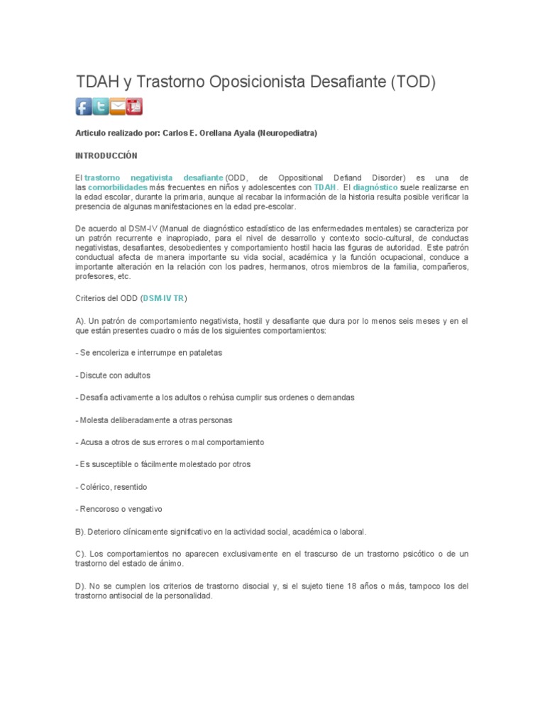 TDAH y Trastorno Oposicionista Desafiante | PDF